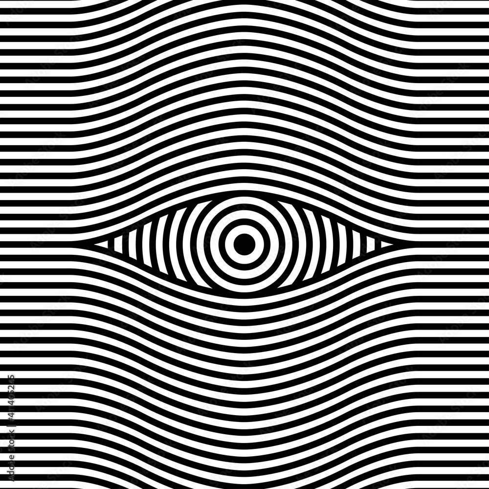 Artistic eye optical illusion with wavy line pattern background vector ...