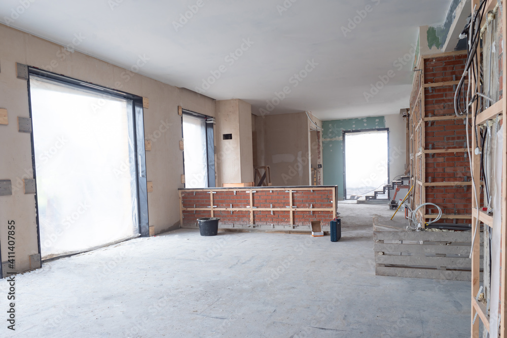Building repair. Installation of partitions in the room. Frames for ...