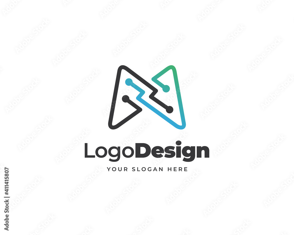 N letter tech monogram logo vector. Creative technology logo design ...