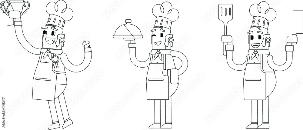 Continuous line drawing of chef with various poses Stock Vector | Adobe ...