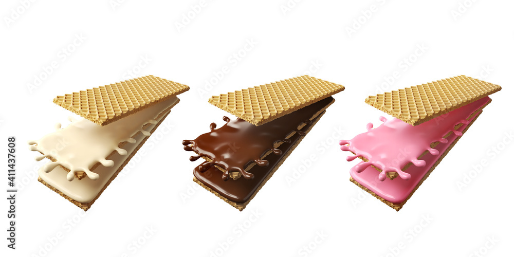 Crispy cookie Chocolate wafer Flavor with Milk cream splash on white ...