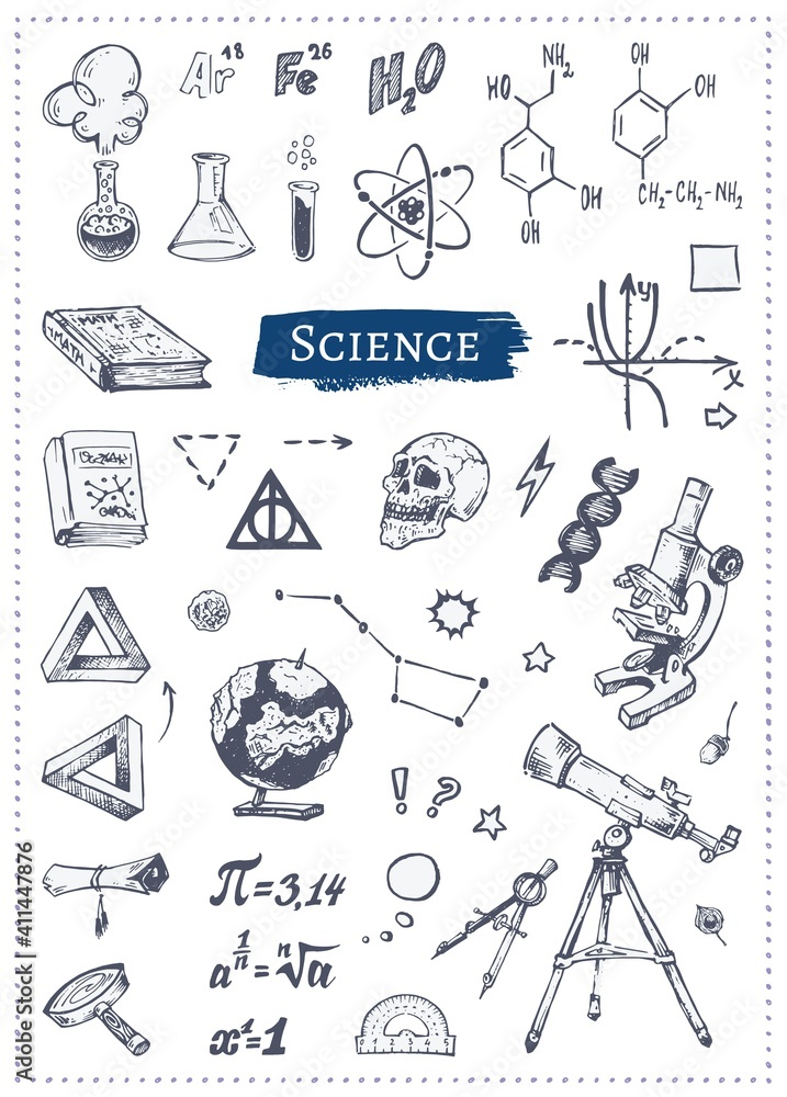Science and technology hand drawn vector icons. Doodle illustration of ...