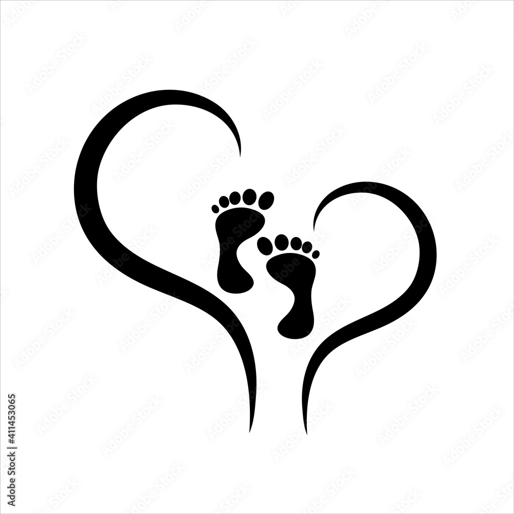Vector illustration of heart with feet. Symbol of baby and care. Stock ...