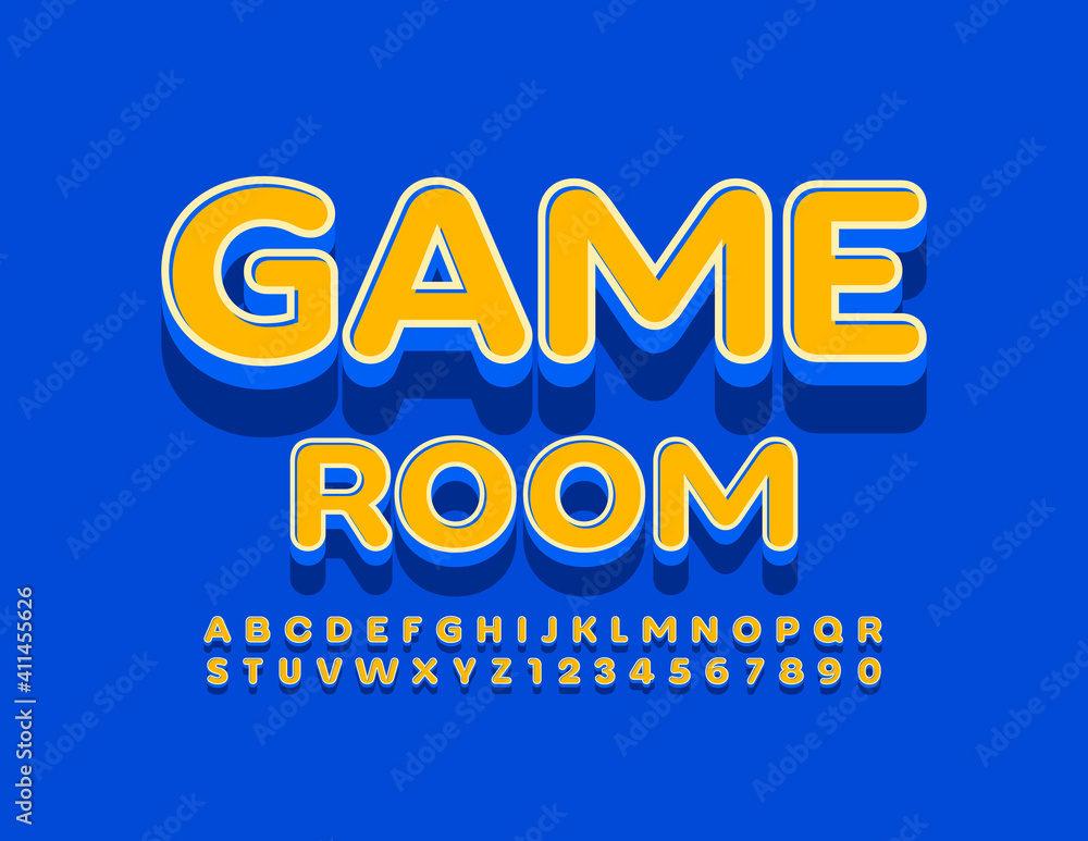 Vector entertainment logo Game Room. Bright 3D Font. Trendy style ...
