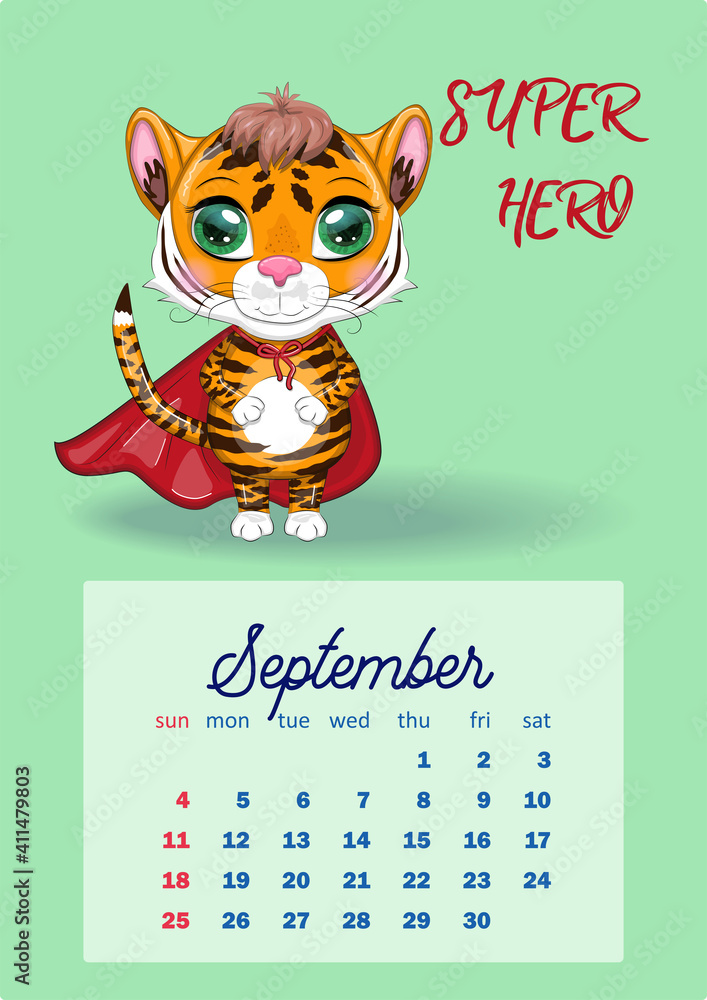 Cute tiger. Wall calendar design template for 2022, Year of the Tiger ...