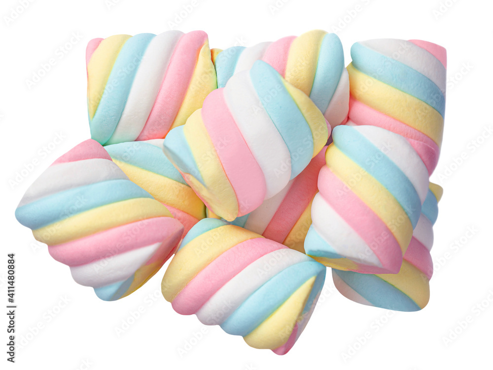 Foto de Colorful marshmallows candy isolated on white background. Heap ...