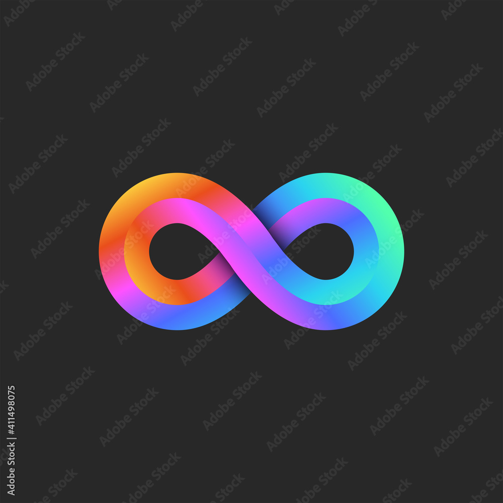 Infinity logo 3d geometric shape, bright gradient endless loop tech ...
