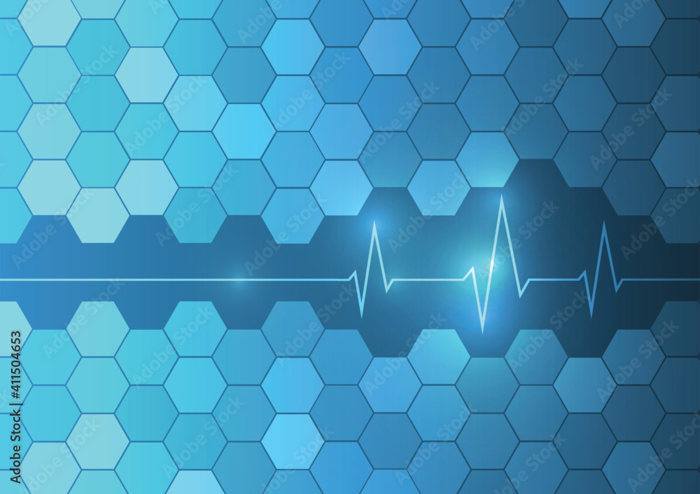Vector : Cardiogram and hexagons blue medical background Stock Vector ...