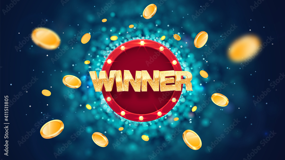 Winner gold text on retro red board vector banner. Win congratulations ...