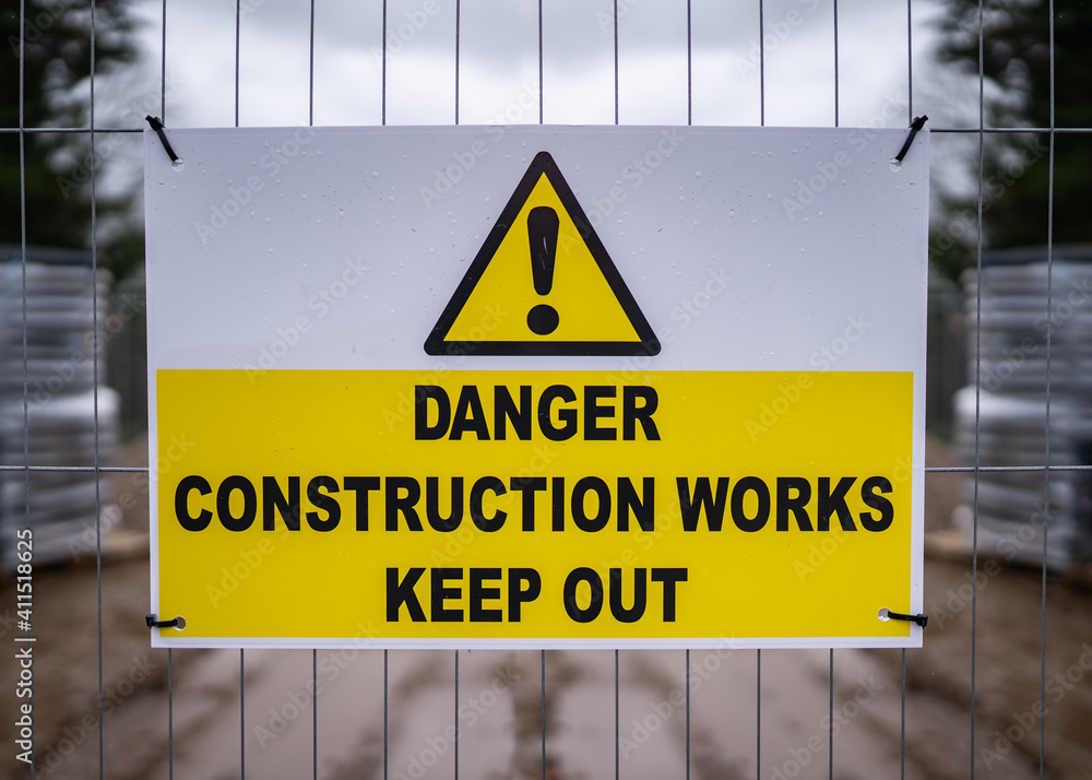 Danger construction site keep out modern clean yellow sign with ...