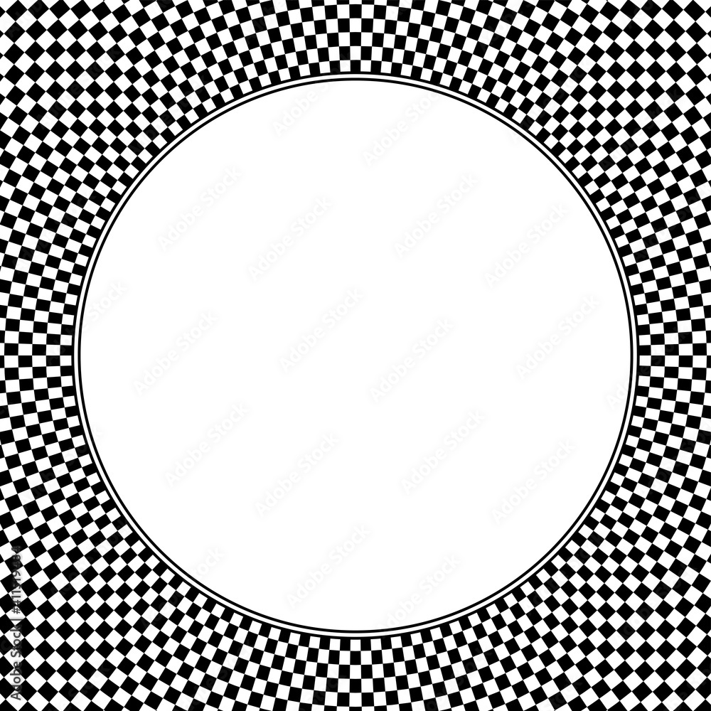 Square shaped checkerboard pattern background, with blank white circle ...