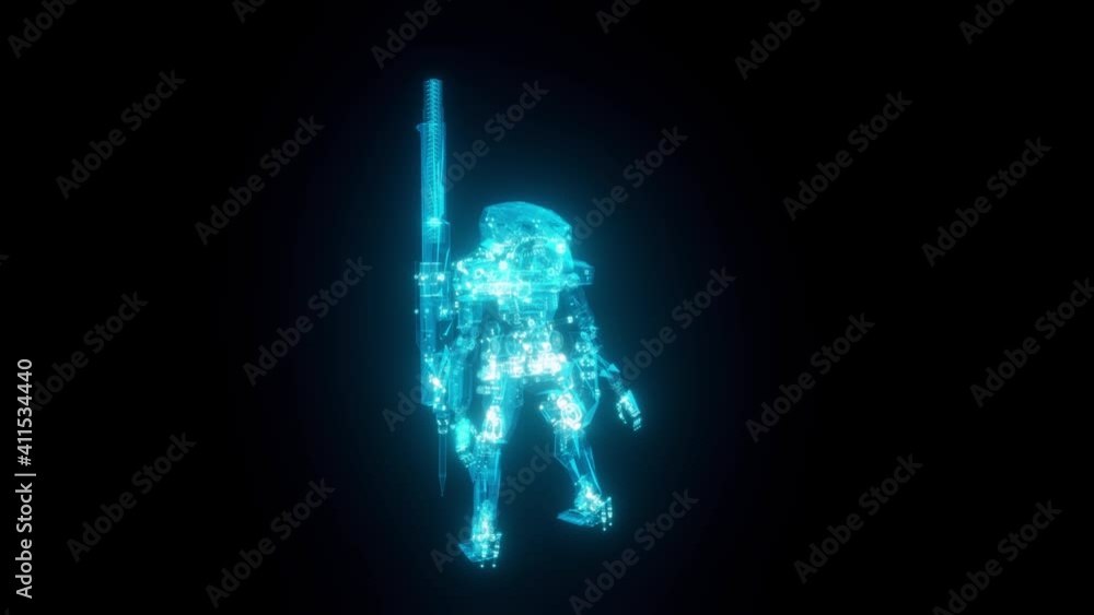 Futuristic robot machine gun turret wireframe scheme. 3d render with ...