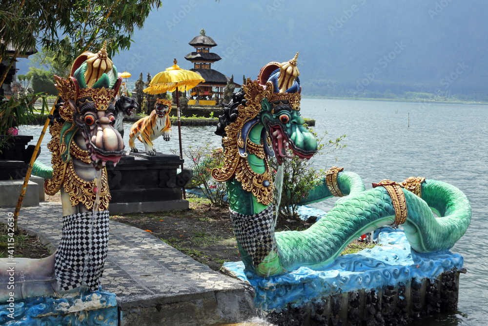 Dragon sculptures in Lakeside temple in Bali Stock Photo | Adobe Stock