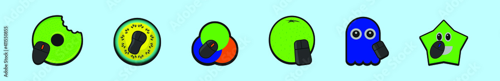 set of mouse pad cartoon icon design template with various models ...
