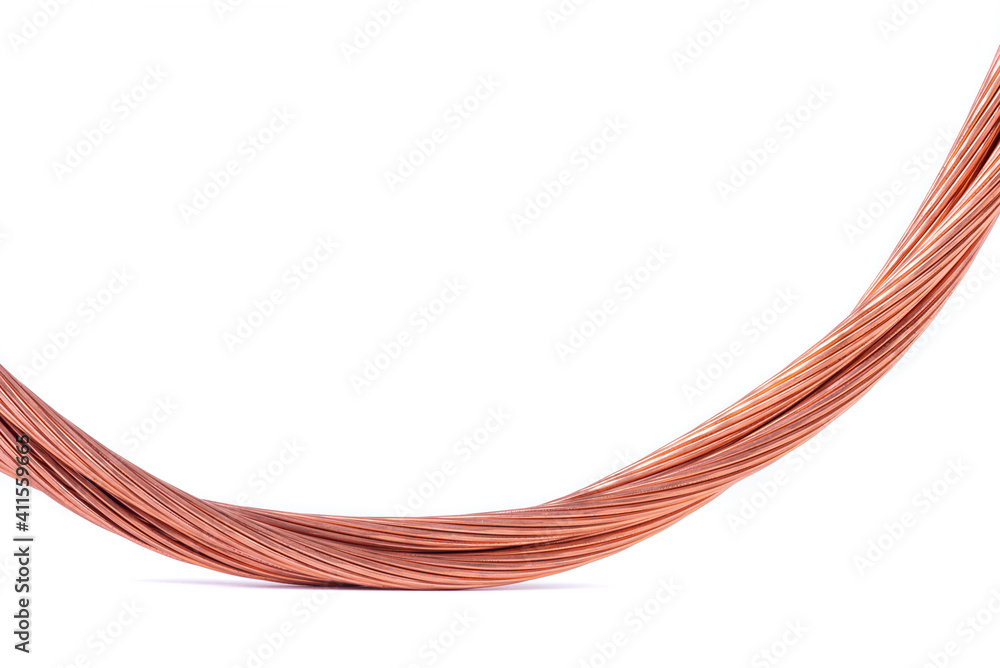 Copper cable curve isolated on white background Stock Photo | Adobe Stock