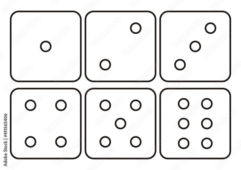 Dice cartoon icons set. Traditional die with six faces of cube marked ...