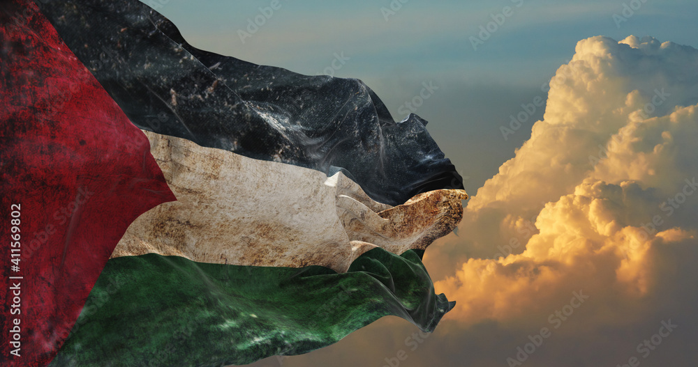 retro flag of Palestine with grunge texture waving in the wind. 3d ...
