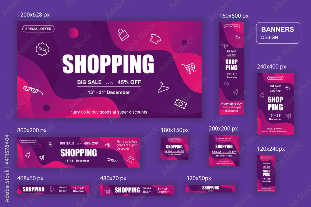 Collection web banners different sizes for mobile and social networks ...