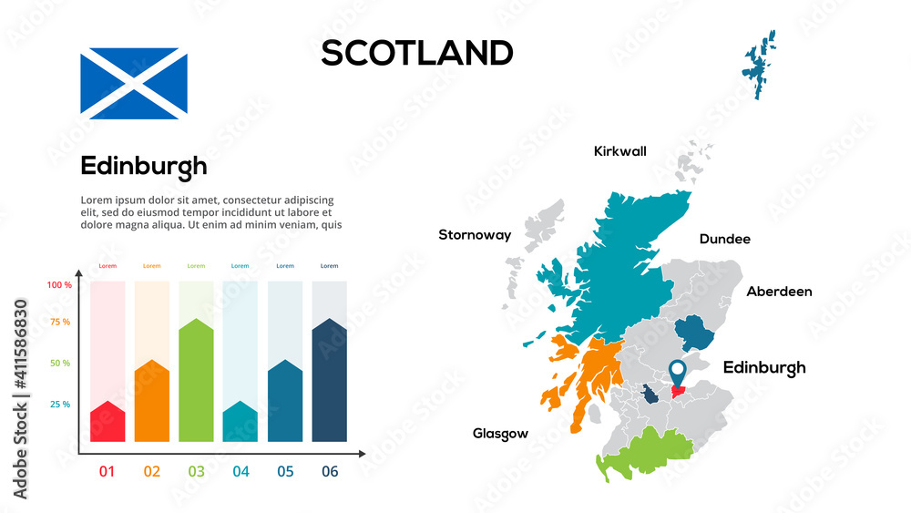 Scotland map. Vector image of a global map in the form of regions of ...