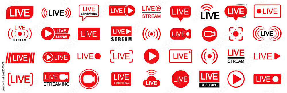 Set of live streaming icons. Set of video broadcasting and live ...