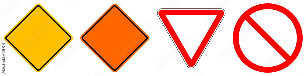 Blank orange, yellow square and Blank red triangle label traffic road ...