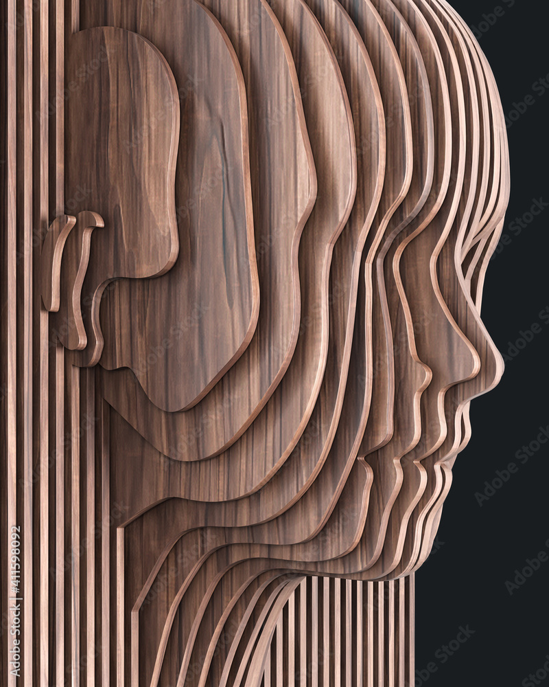 Parametric wood panel - human head - horizontal. 3D rendering Stock ...