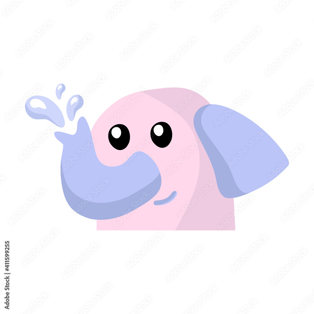 Cute little pink elephant in flat cartoon style. Vector illustration ...