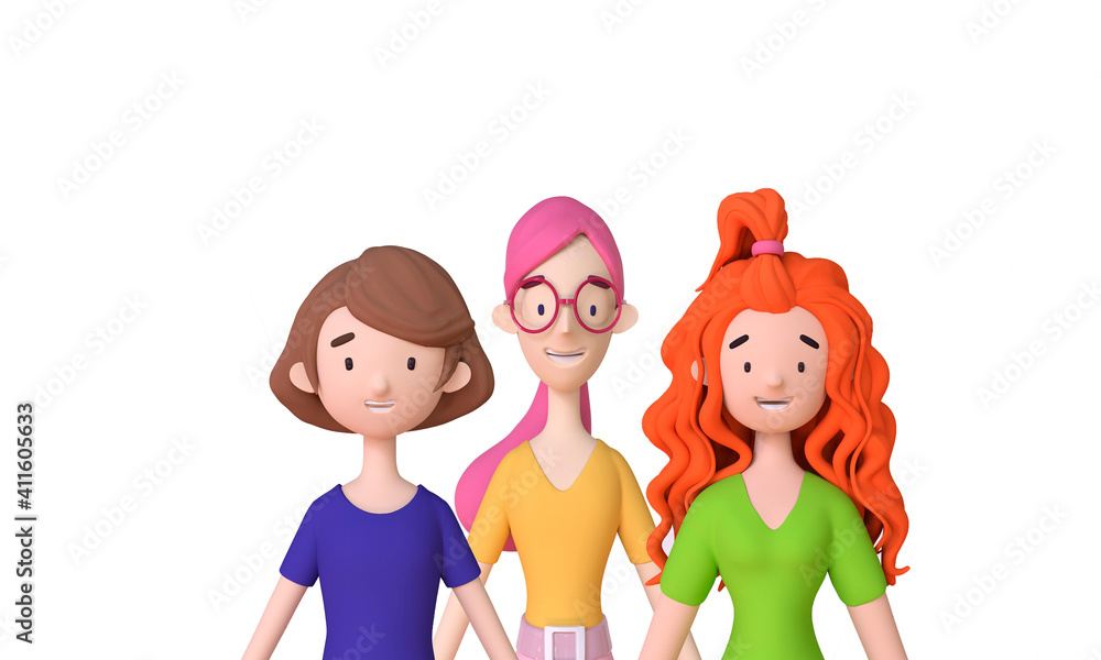 Portrait of group women posing together on white background, funny ...