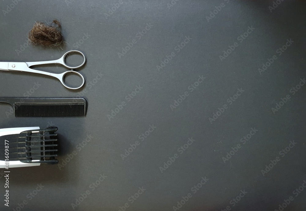 Detail of barber's tools. Top view with space to write around ...