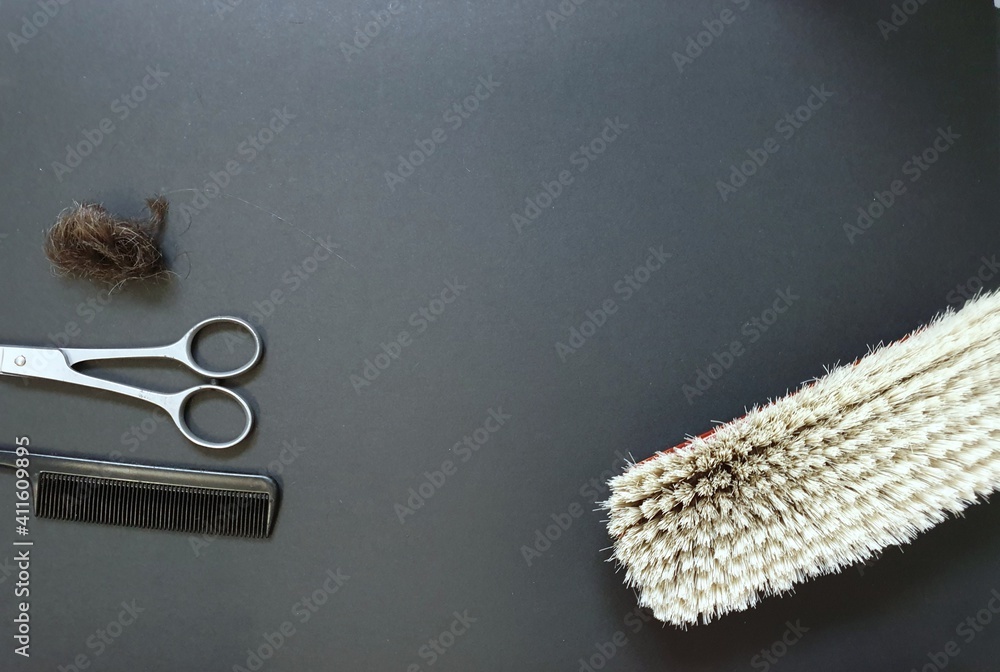 Top view with space to write around. Detail of hairdresser's tools ...