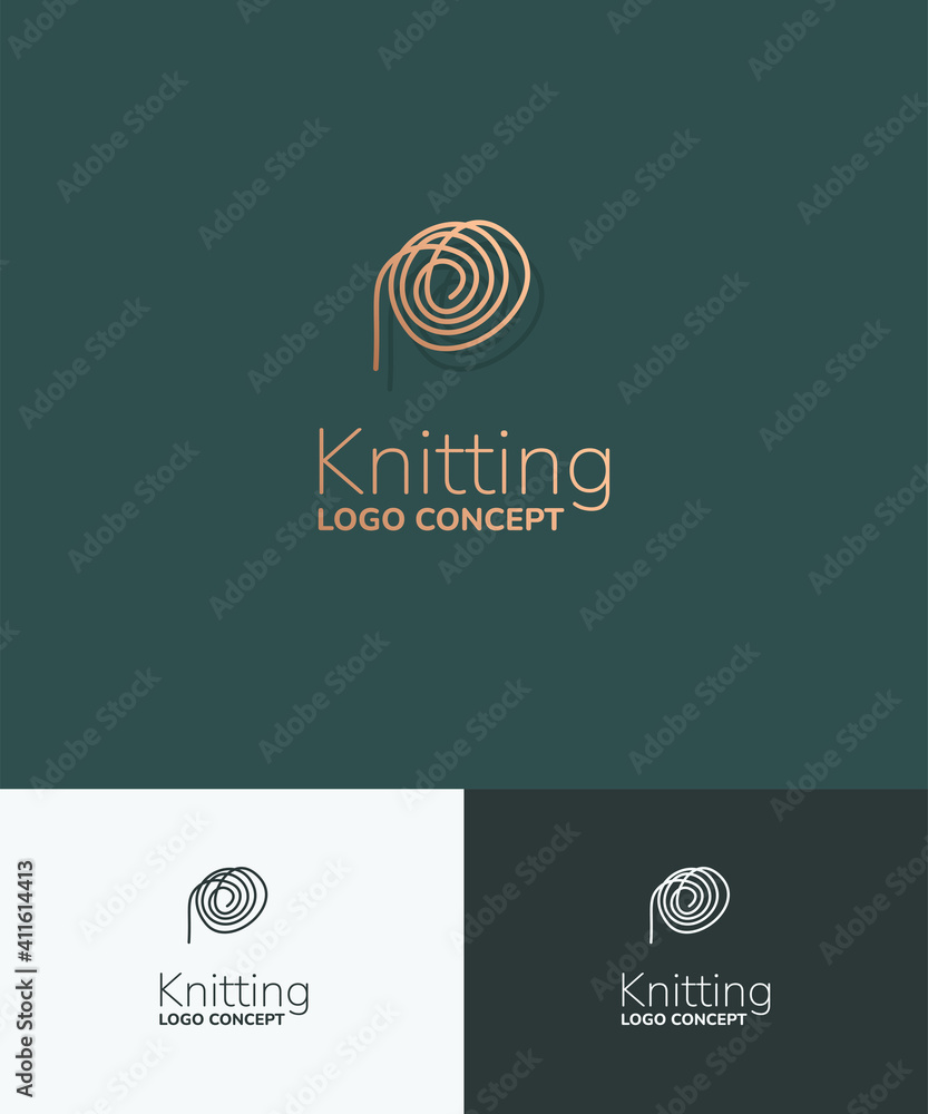 Knitting logo concept. Vector linear iconic sign with of bobbin. Stock ...