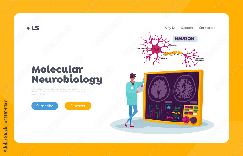 Molecular Neurobiology Landing Page Template. Tiny Scientist Male ...