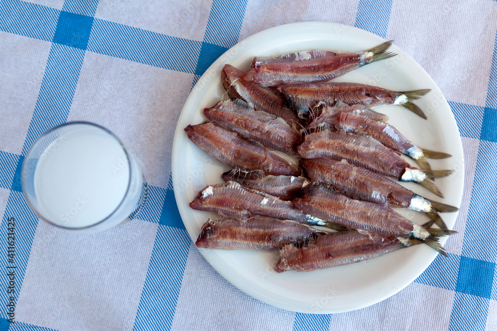 Salted sardines, a popular fishery delicacy of Kalloni, Lesvos island ...
