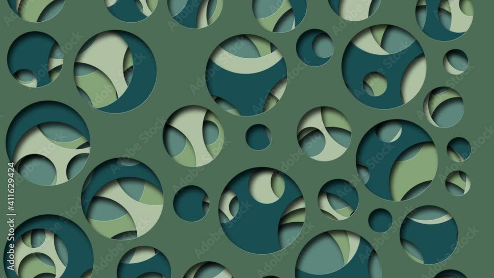 Round cut holes in green layers. 3d realistic paper or plastic ...