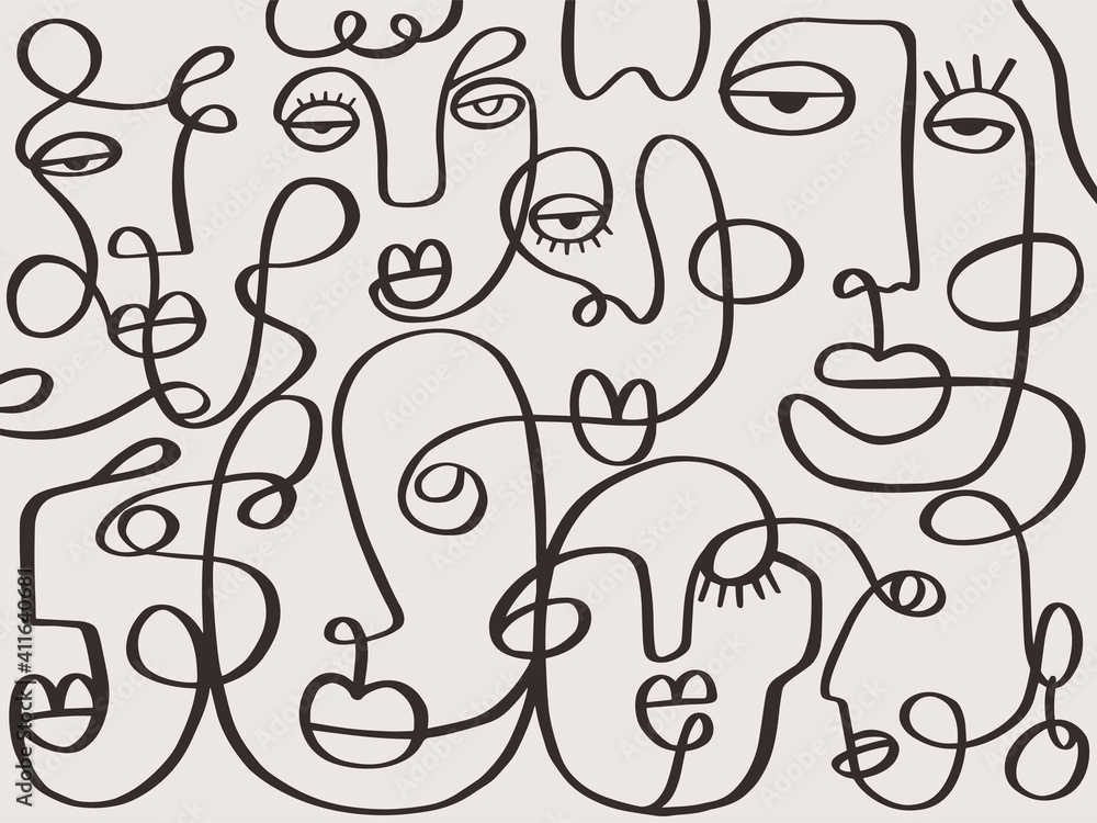 One line drawing abstract face abstract pattern Stock Vector | Adobe Stock