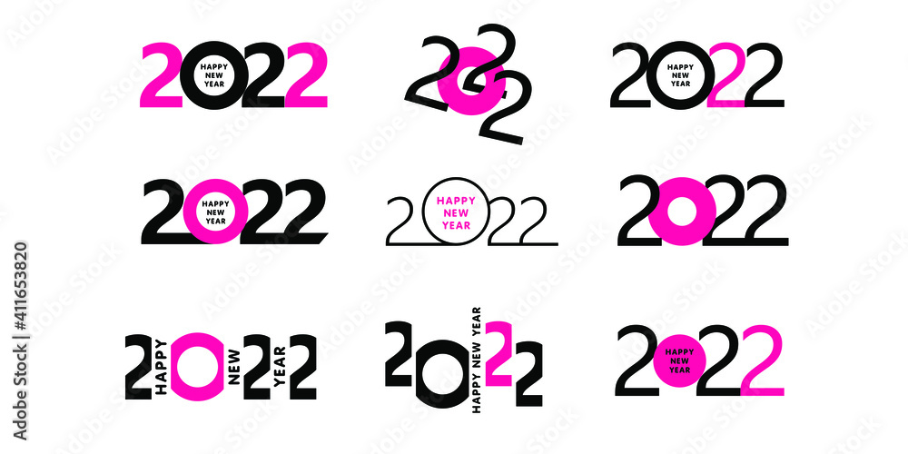 Big Set of 2022 Happy New Year logo text design. 2022 number design ...