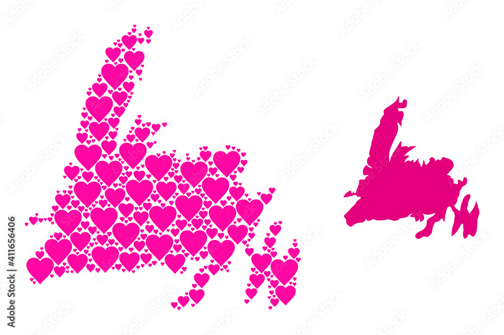 Love collage and solid map of Newfoundland Island. Collage map of ...