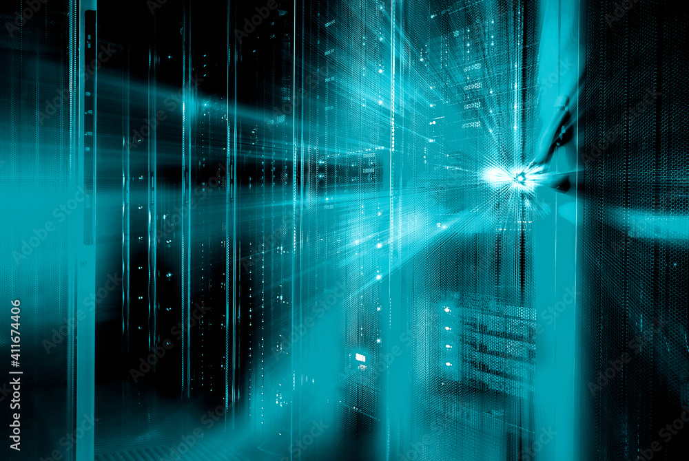 3d rendering fantastic view of the mainframe in data center rows Stock ...