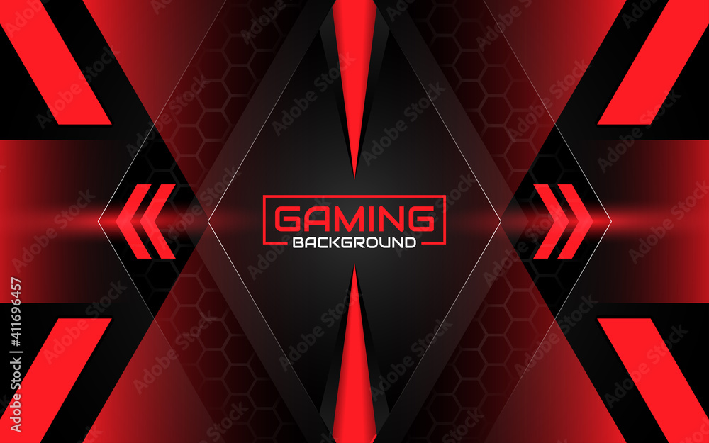 Abstract futuristic geometric black and red gaming background with ...