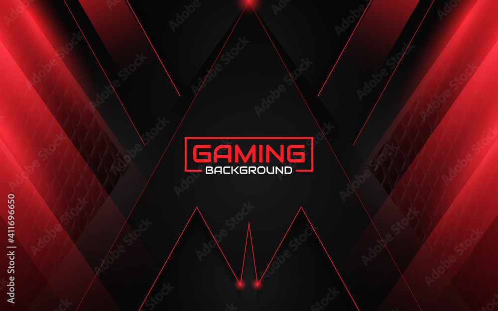 Abstract futuristic geometric black and red gaming background with ...