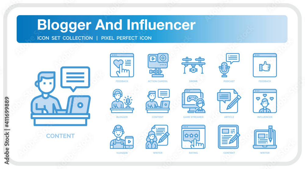 Blogger And Influencer icon set Stock Vector | Adobe Stock