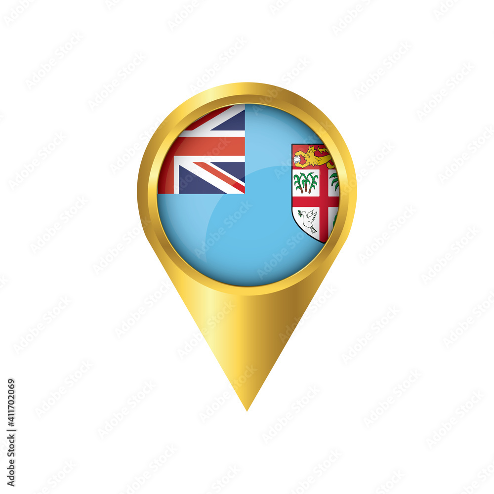 Flag of Fiji.symbol check in Fiji, golden map pointer with the national ...