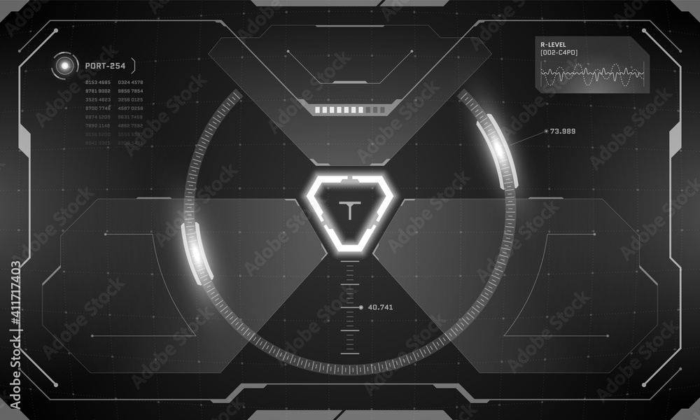 Vetor de VR HUD futuristic interface cyberpunk control panel screen black design. Sci-fi virtual ...