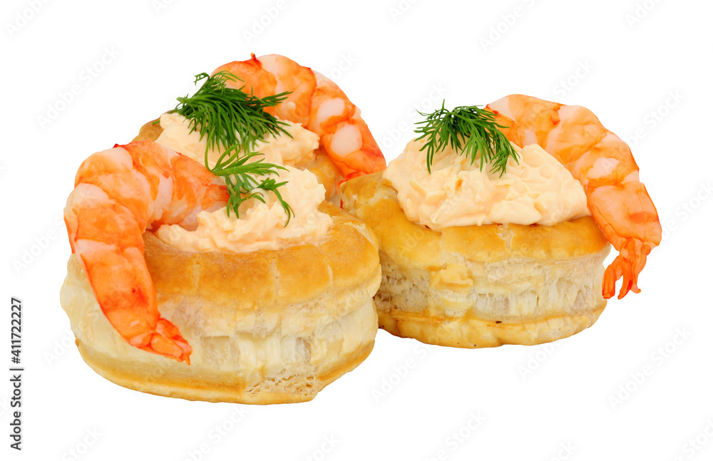King prawn puff pastry vol au vents with salmon flavoured cream cheese ...