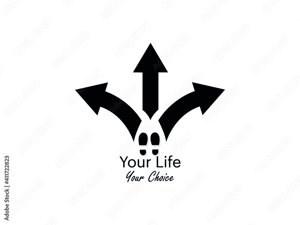 Feet and arrows Vector illustration. Pair of foot standing road ...