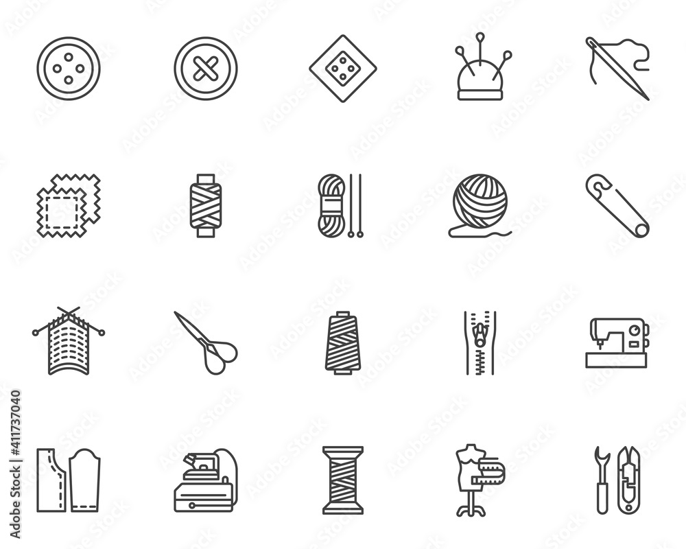 Vetor de Needlework, sewing line icons set. linear style symbols ...