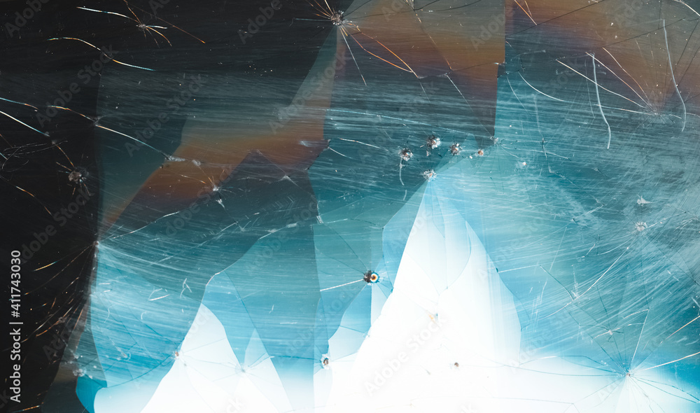 Broken screen background. Blur lens flare. Dark cracked distressed ...
