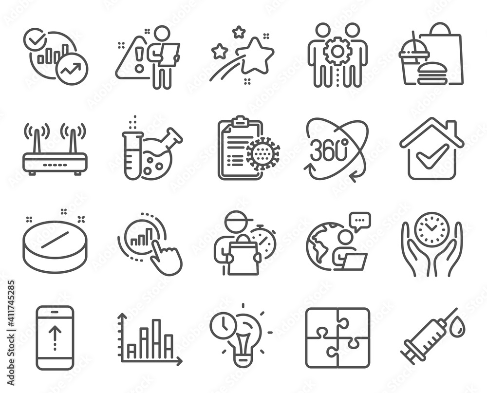 Science icons set. Included icon as Chemistry lab, Puzzle, Statistics ...