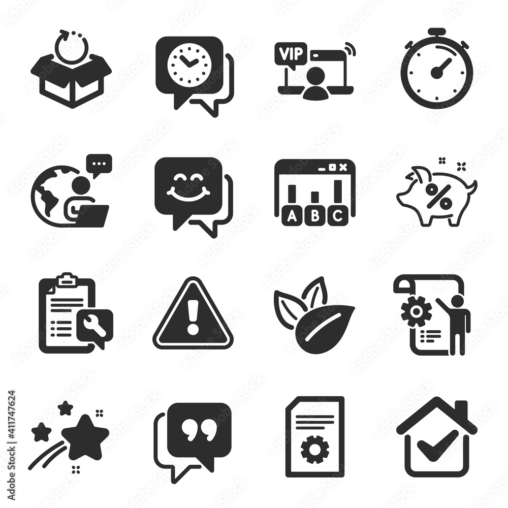 Set of Technology icons, such as Survey results, Organic product, Smile ...