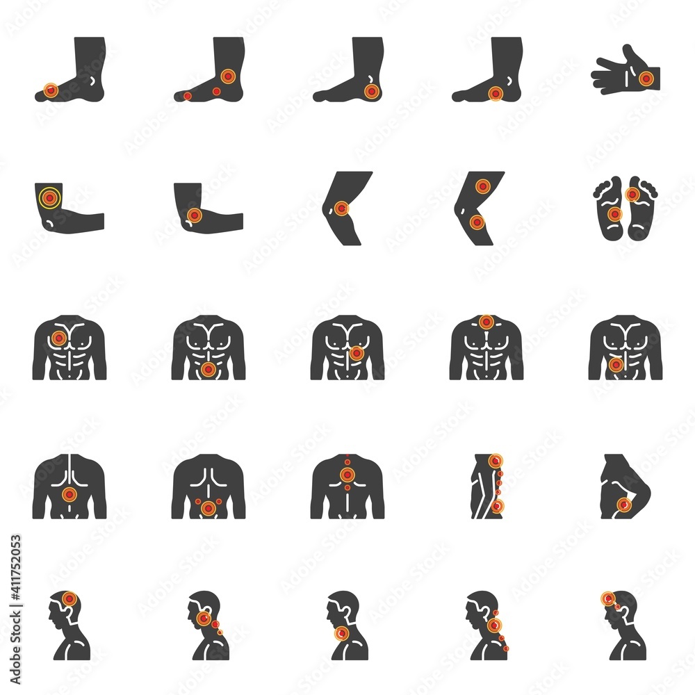 Human body ache vector icons set, modern solid symbol collection, Body ...